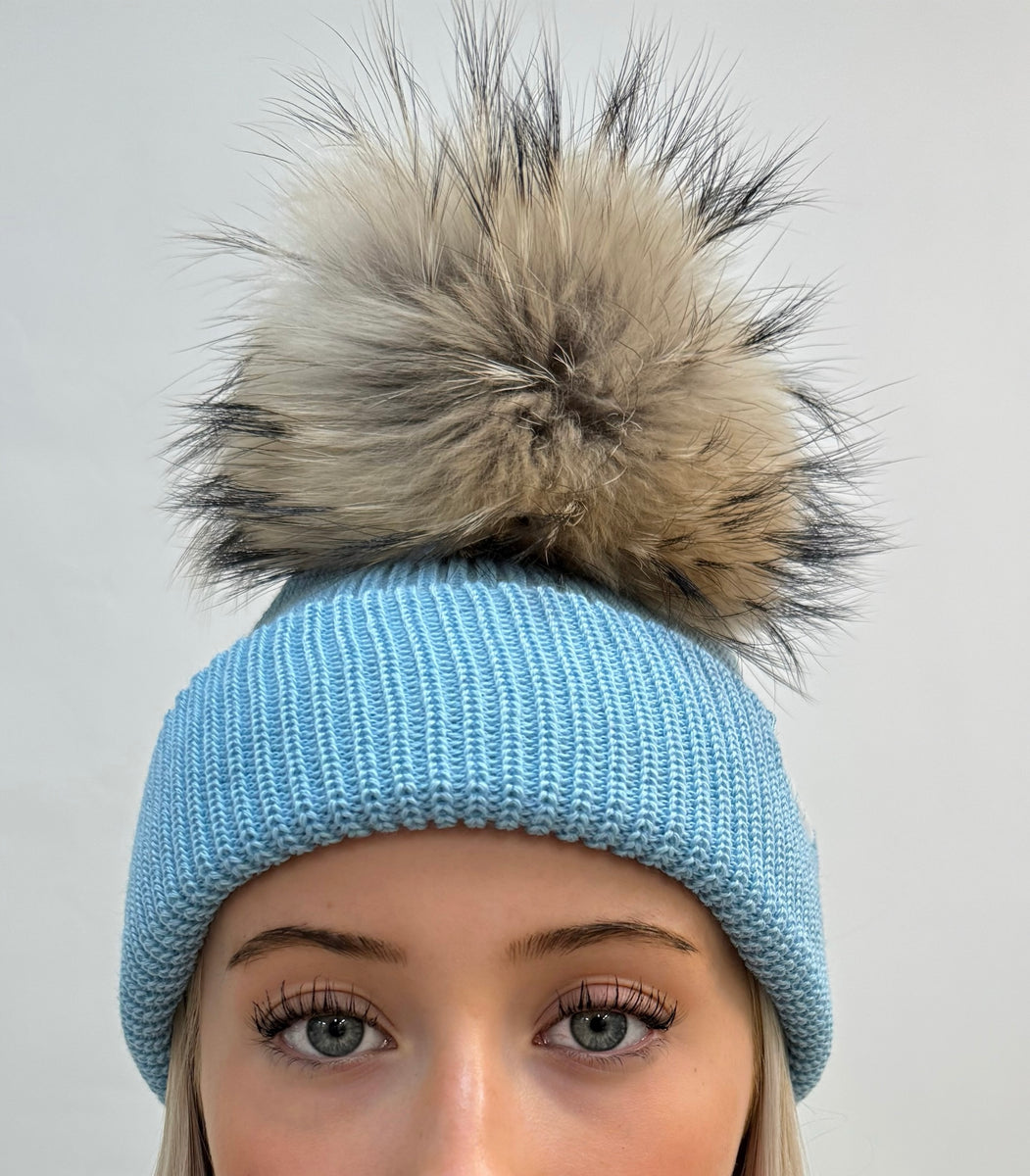 Merino wool hat with fur pom – sooley designs inc